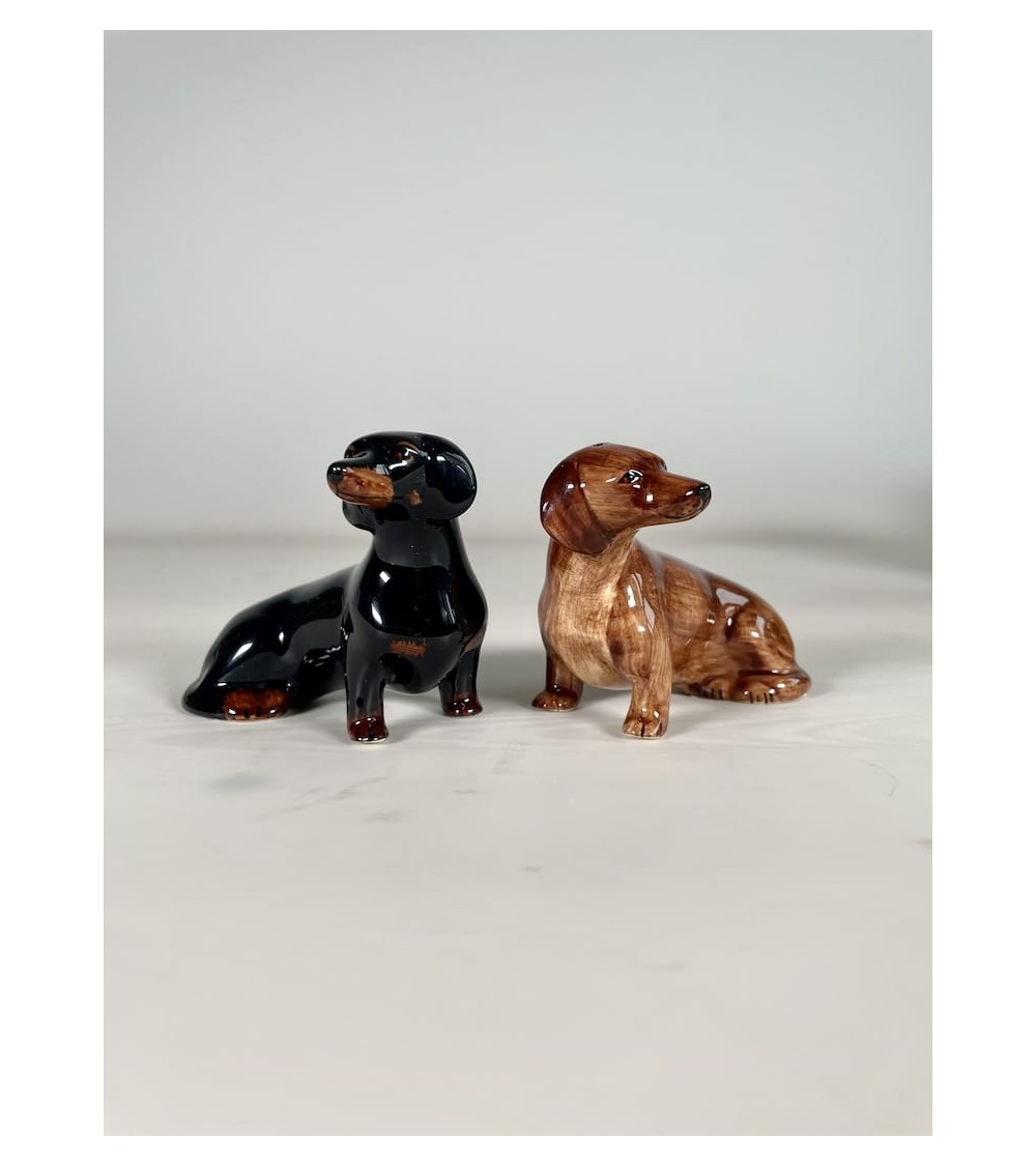 Salt and pepper shaker Dachshund Quail Ceramics KITATORI